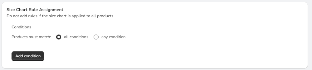 Apply Size Charts to Shopify Products: Size Chart Rules